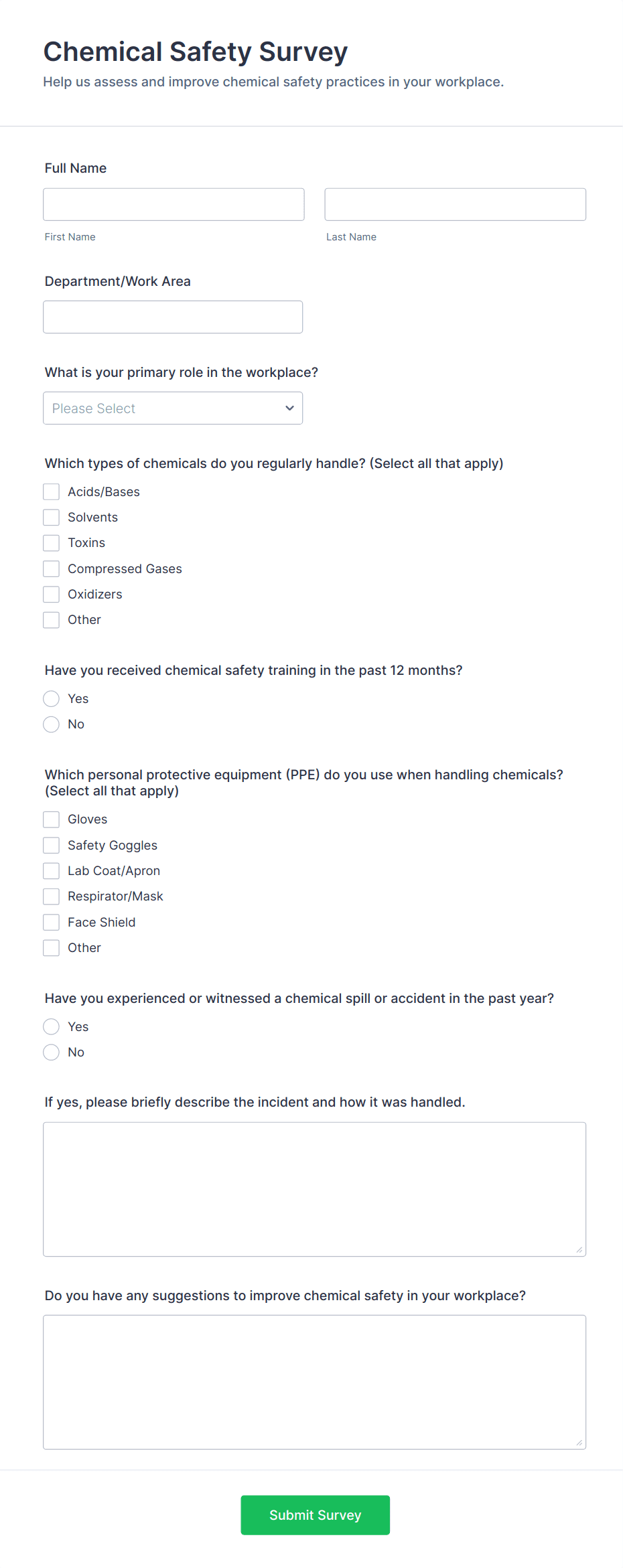 Chemical Safety Survey Form Template | Jotform