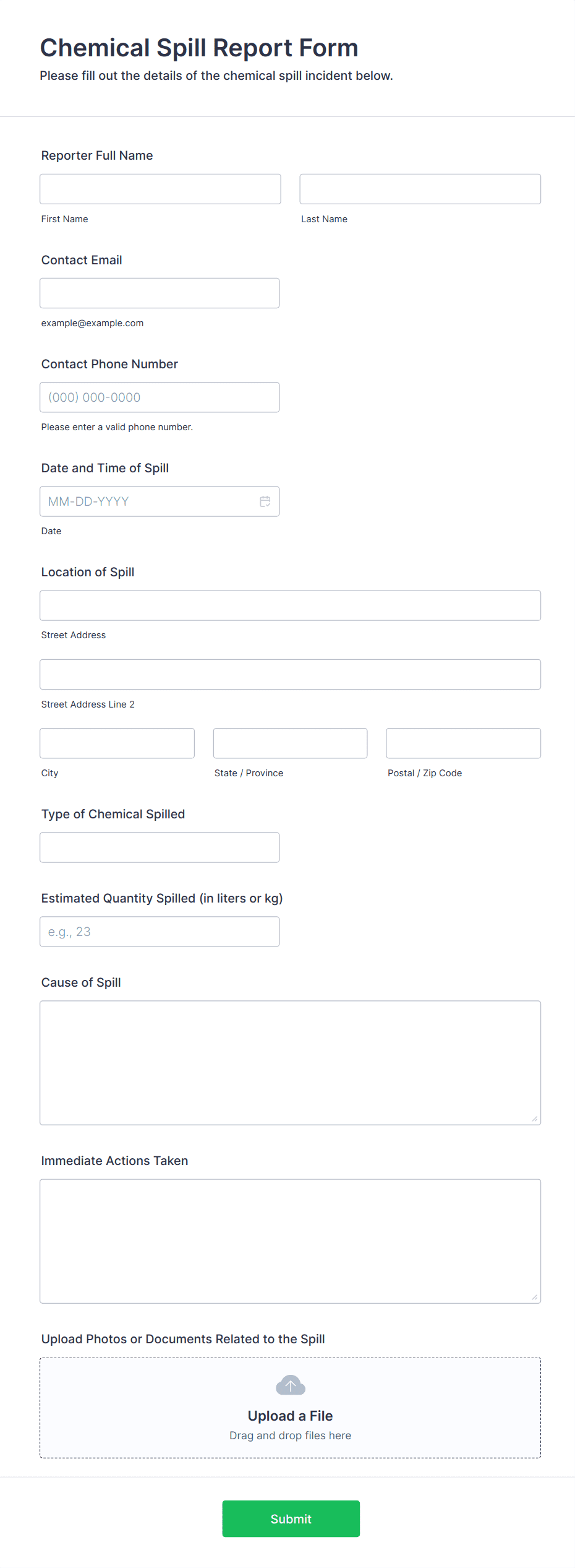 Chemical Spill Report Form Template | Jotform