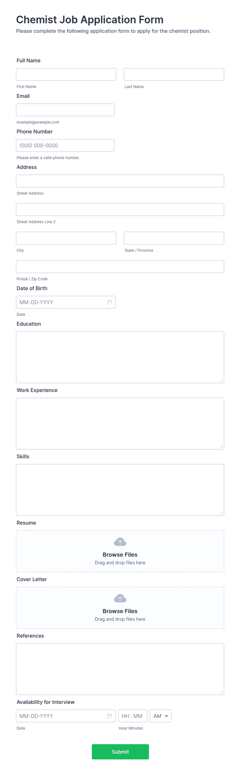 Chemist Job Application Form Template | Jotform