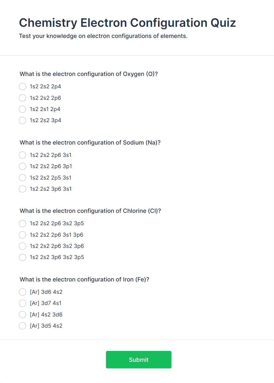 Chemistry Electron Configuration Quiz Form Template | Jotform