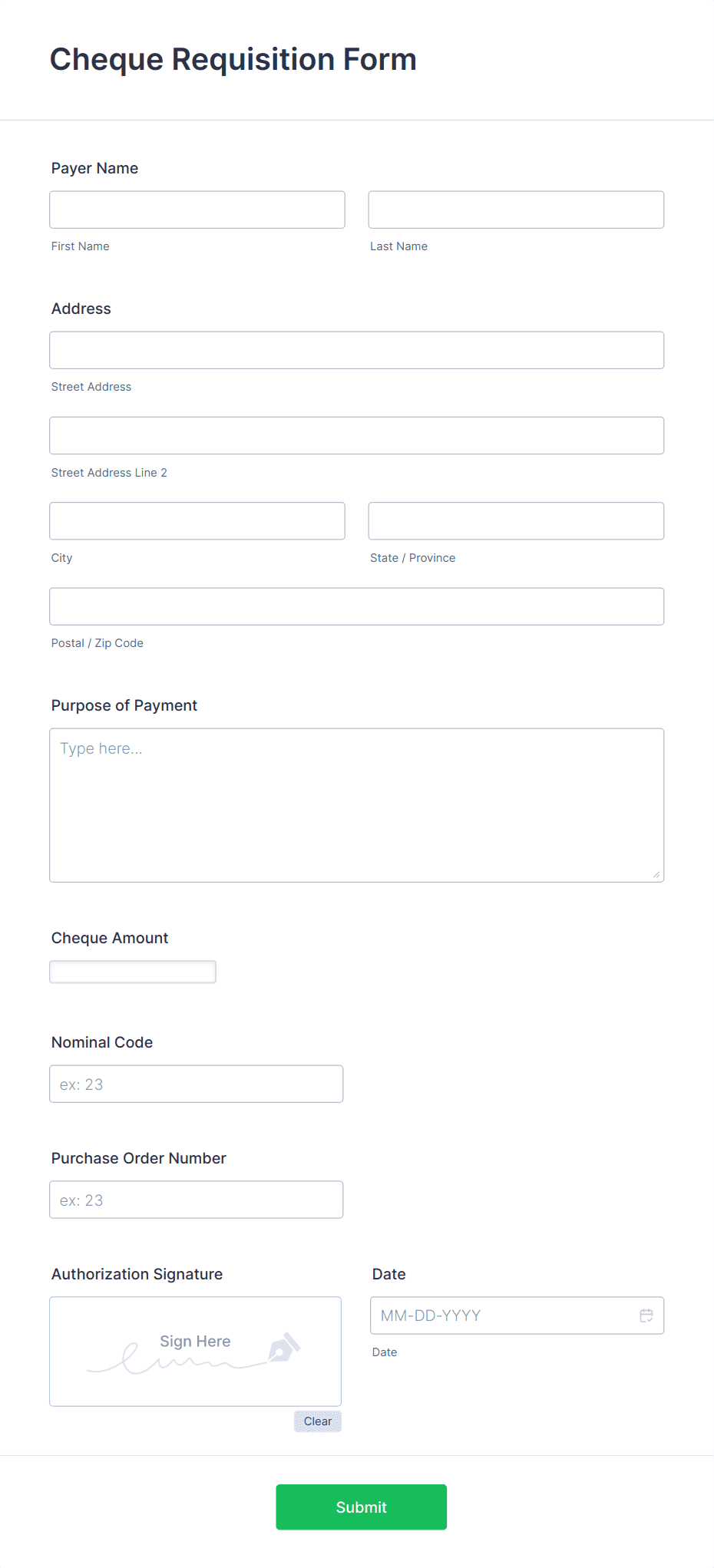 Cheque Requisition Form Template | Jotform