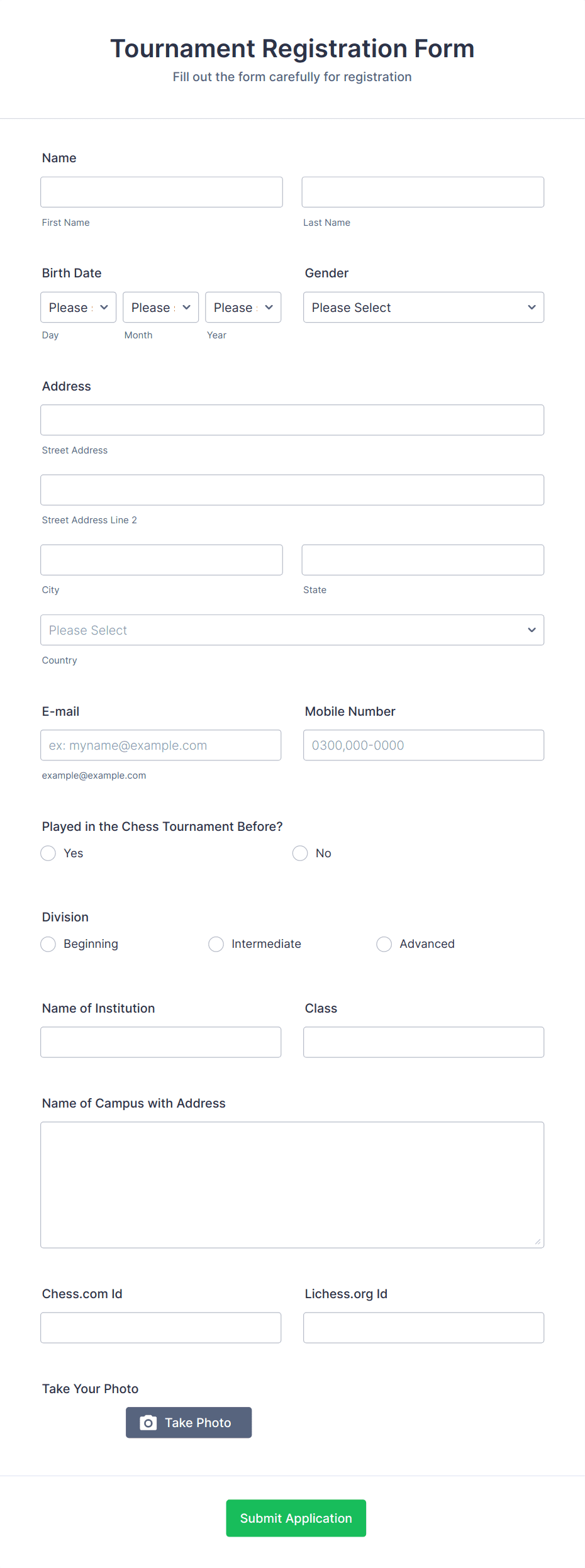 Chess Tournament Registration Form Template | Jotform