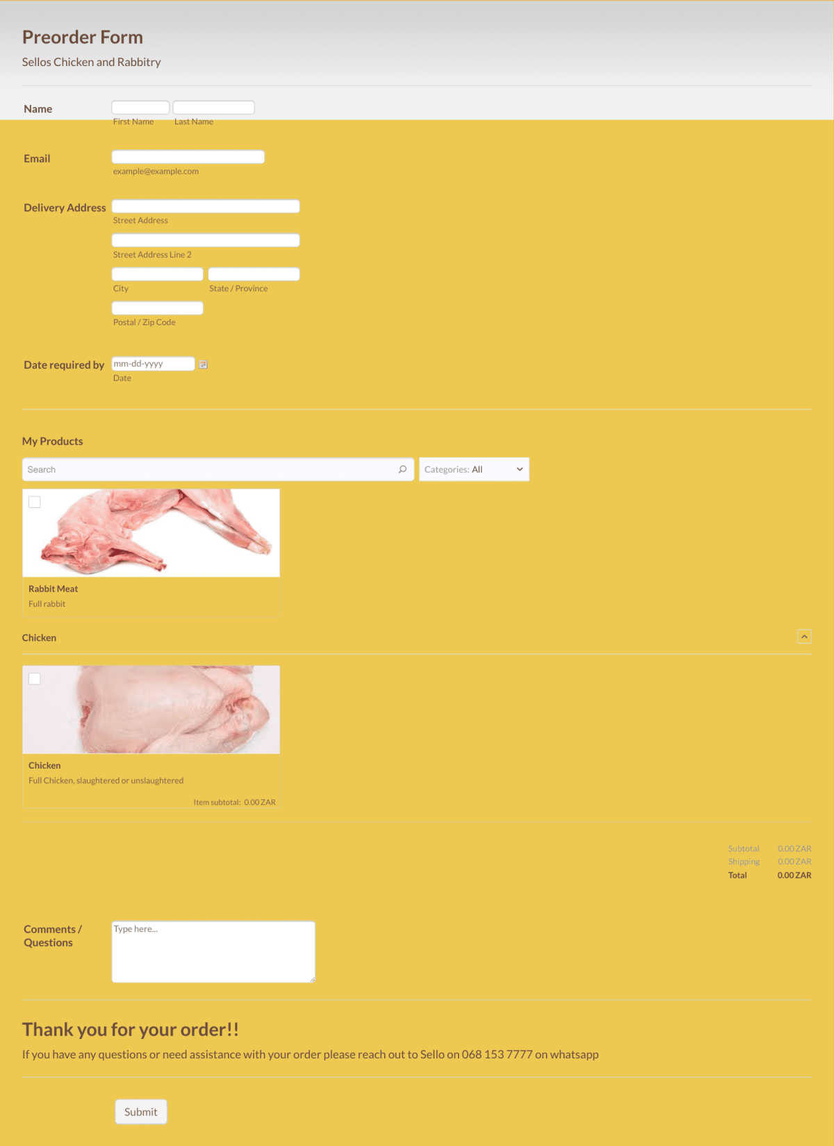 Chicken and Rabbit Meat - Pre-order Form Template | Jotform
