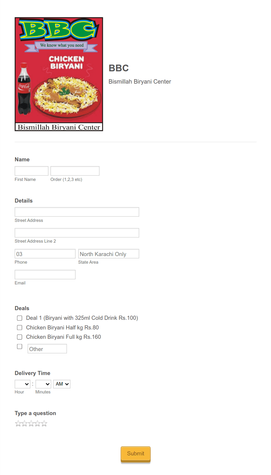 Chicken Biryani Order Form Template | Jotform