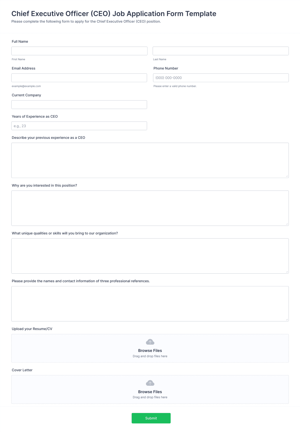 Chief Executive Officer (CEO) Job Application Form Template | Jotform