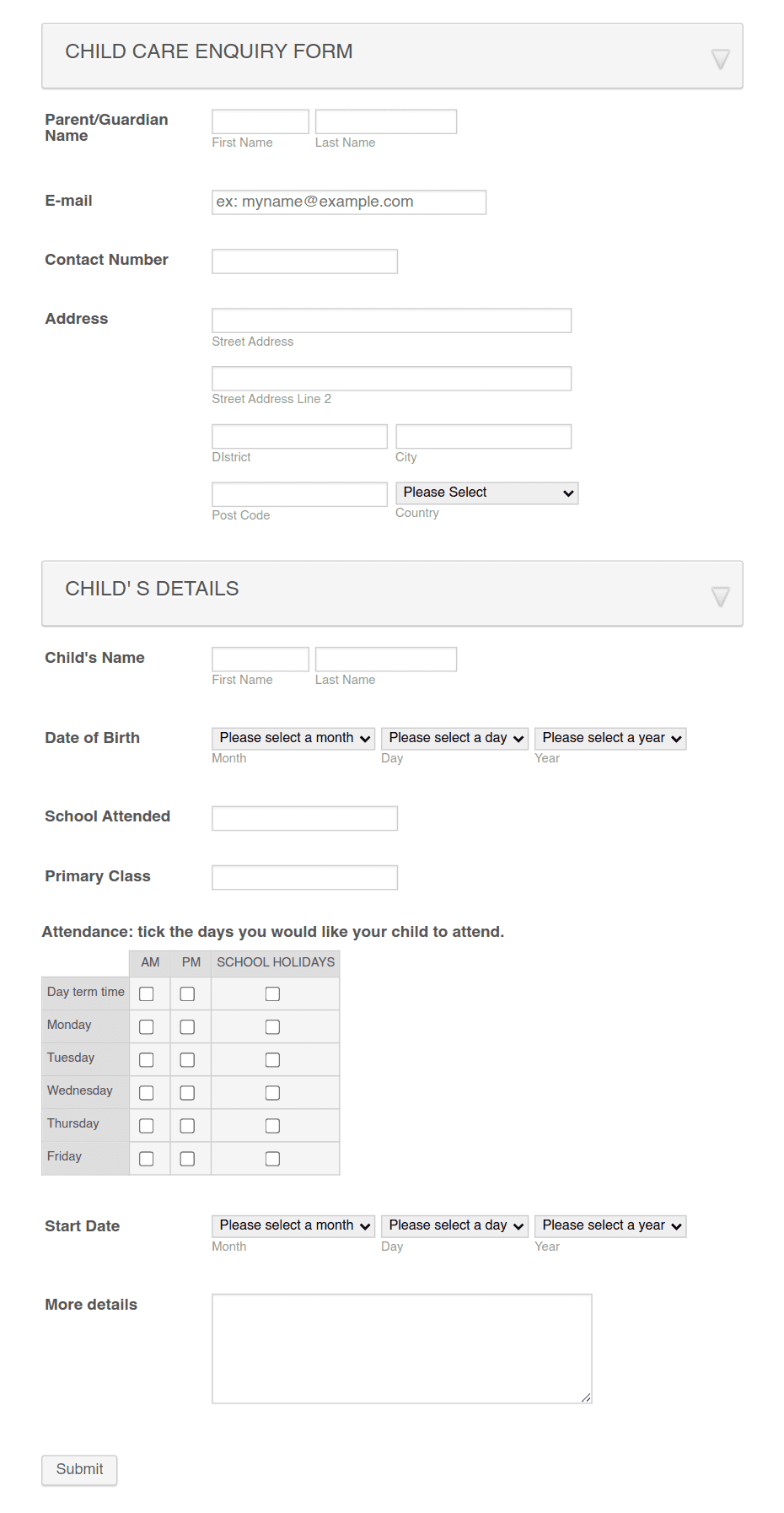 Child Care Inquiry Form Template | Jotform