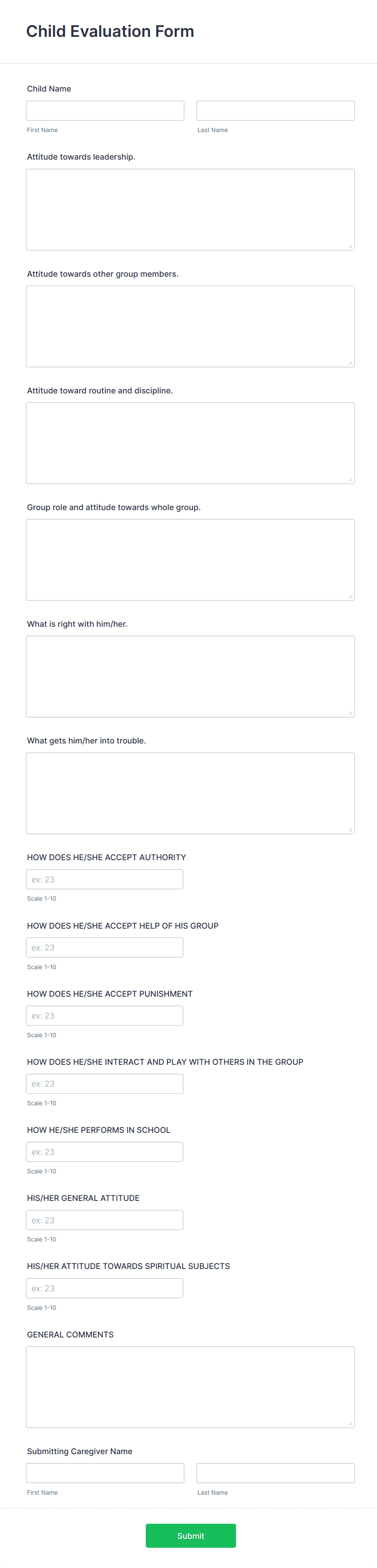 Child Evaluation Form Template | Jotform