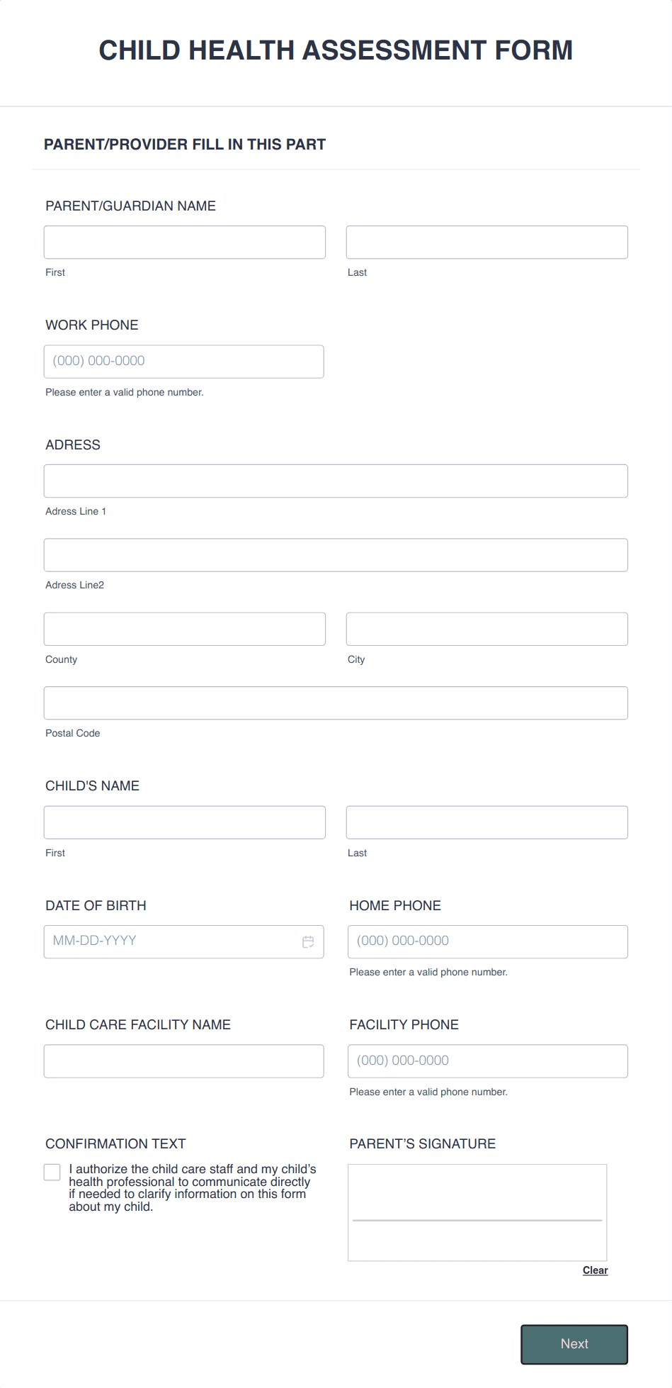 Child Health Assessment Form Template | Jotform
