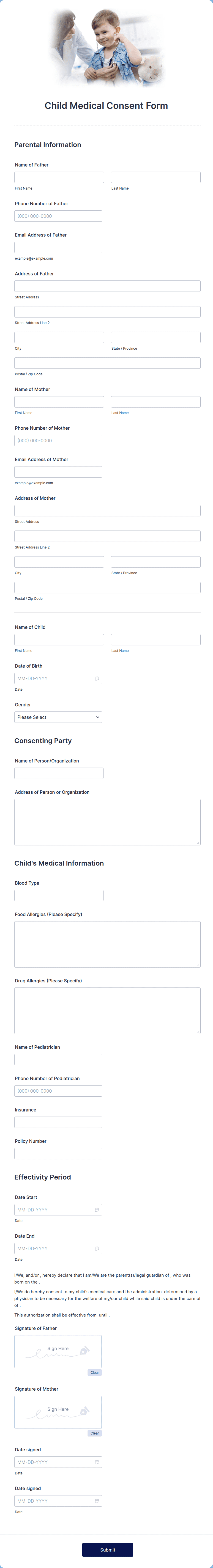Child Medical Consent Form Template | Jotform