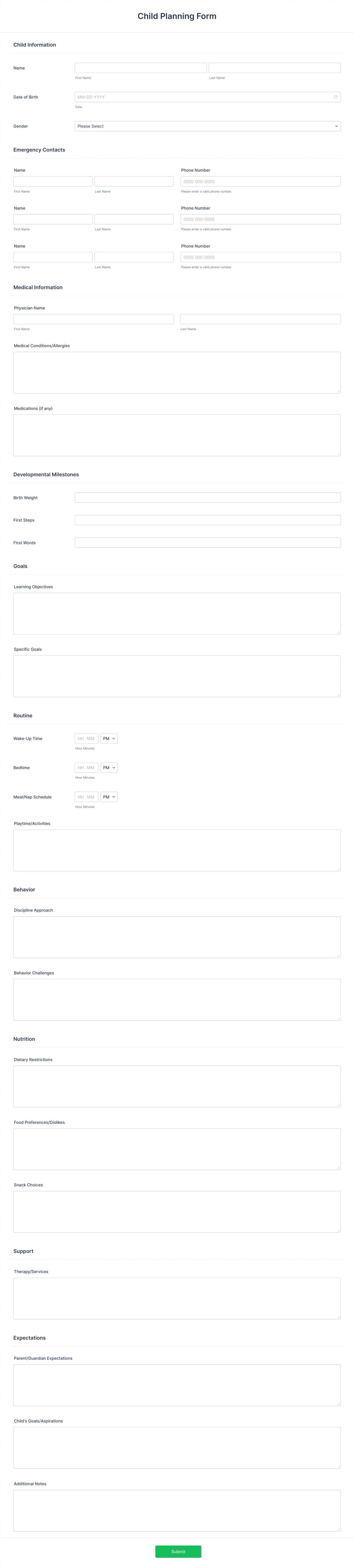 Child Planning Form Template | Jotform