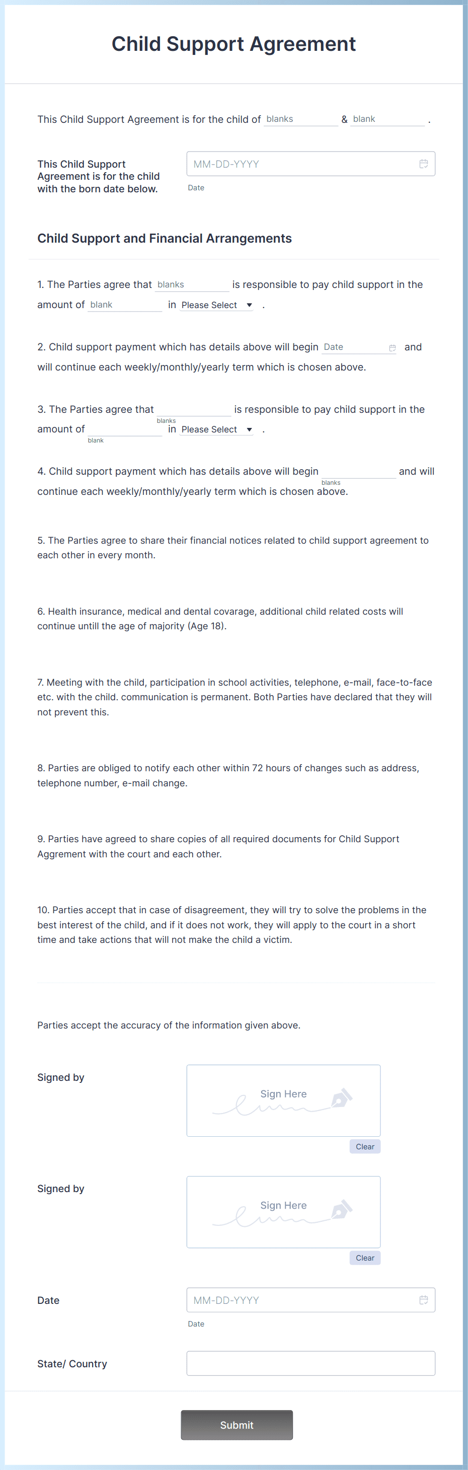 Child Support Agreement Form Template | Jotform