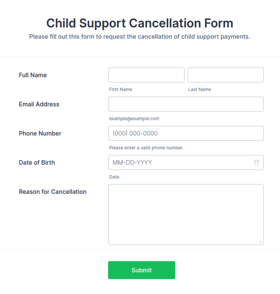 Child Support Cancellation Form Template | Jotform