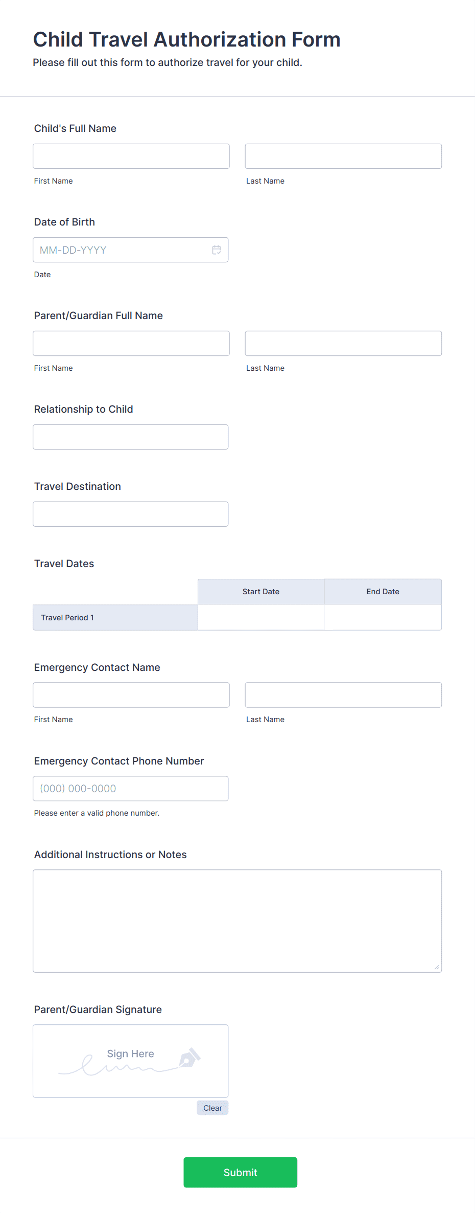 Child Travel Authorization Form Template | Jotform