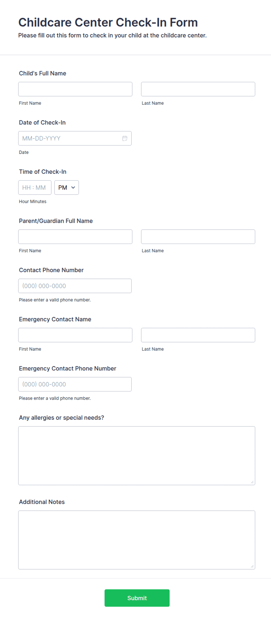 Childcare Center Check-In Form Template | Jotform