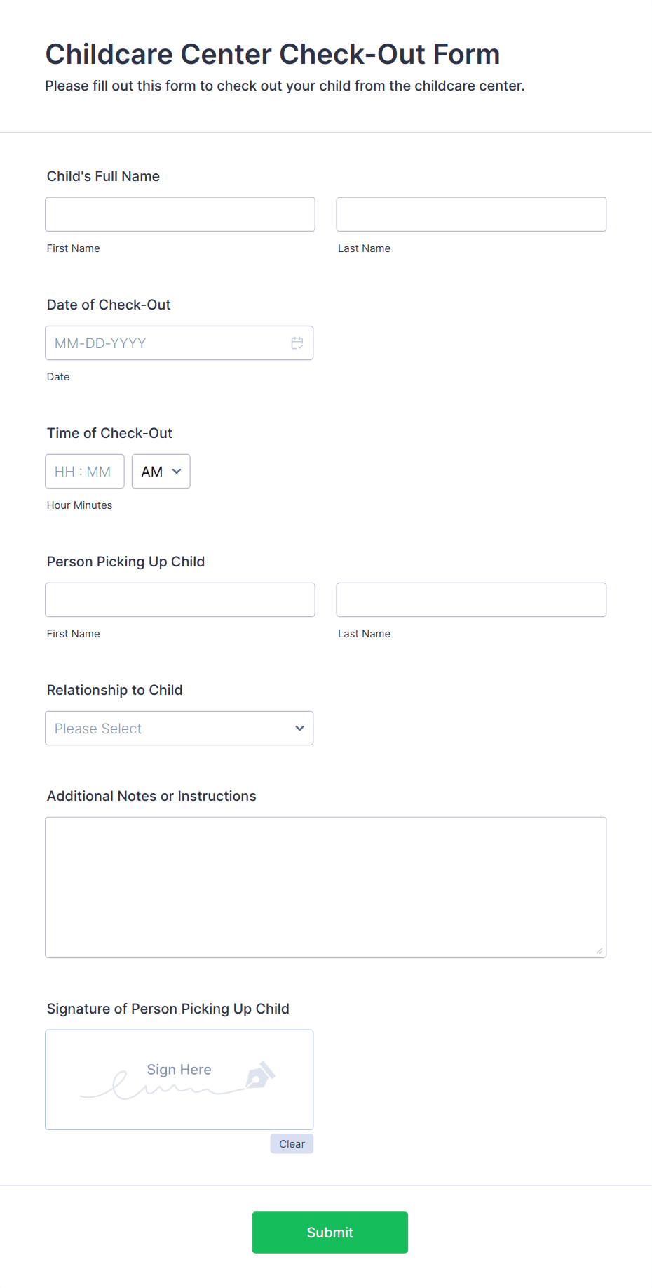 Childcare Center Check-Out Form Template | Jotform