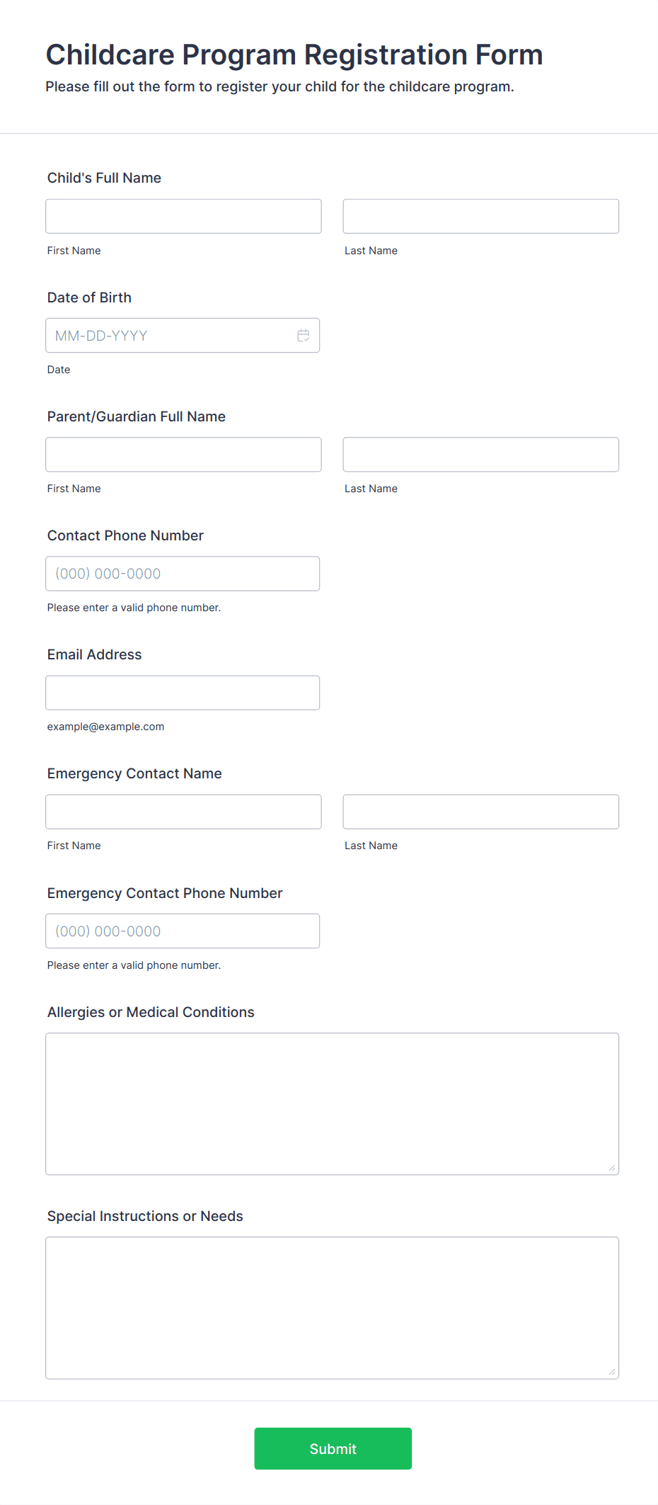 Childcare Program Registration Form Template | Jotform