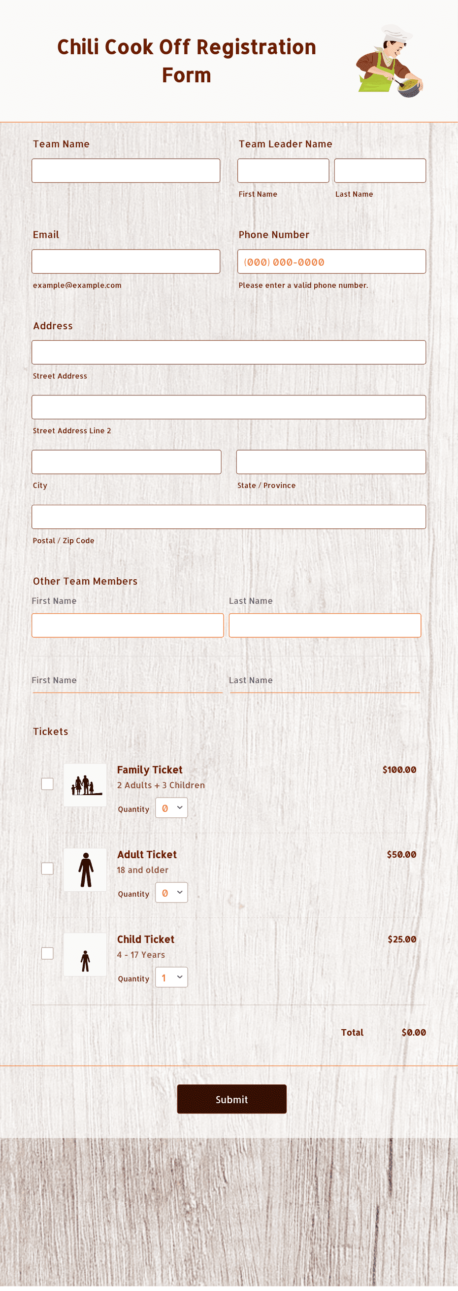 Chili Cook Off Registration Form Template | Jotform