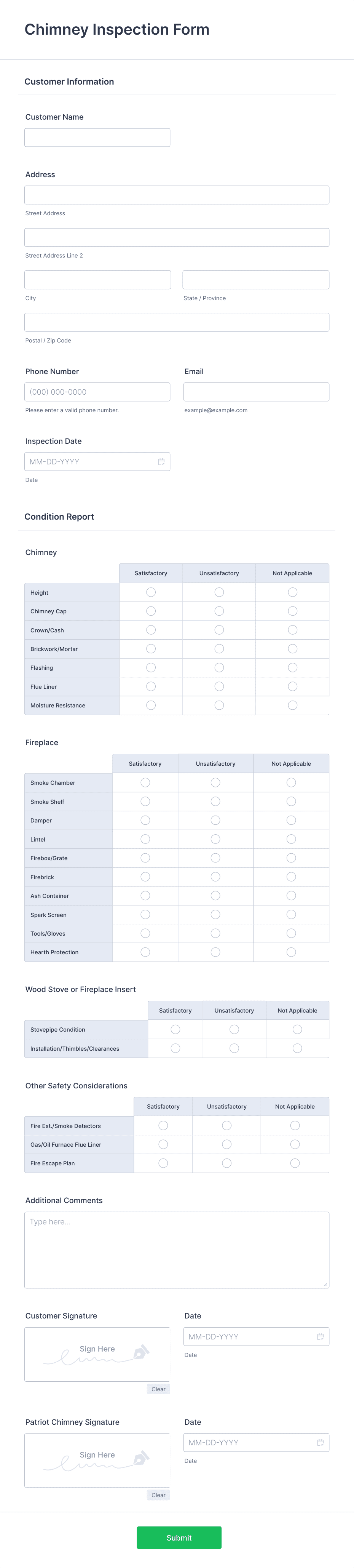 Chimney Inspection Form Form Template | Jotform