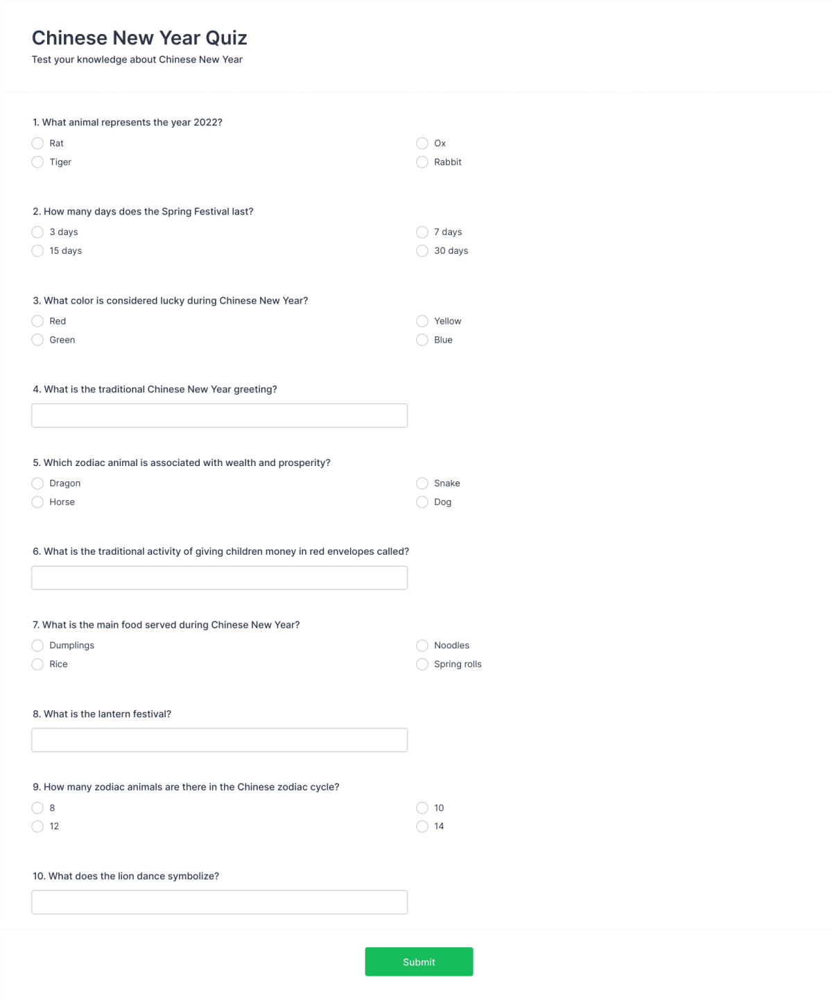 Chinese New Year Quiz Form Template | Jotform