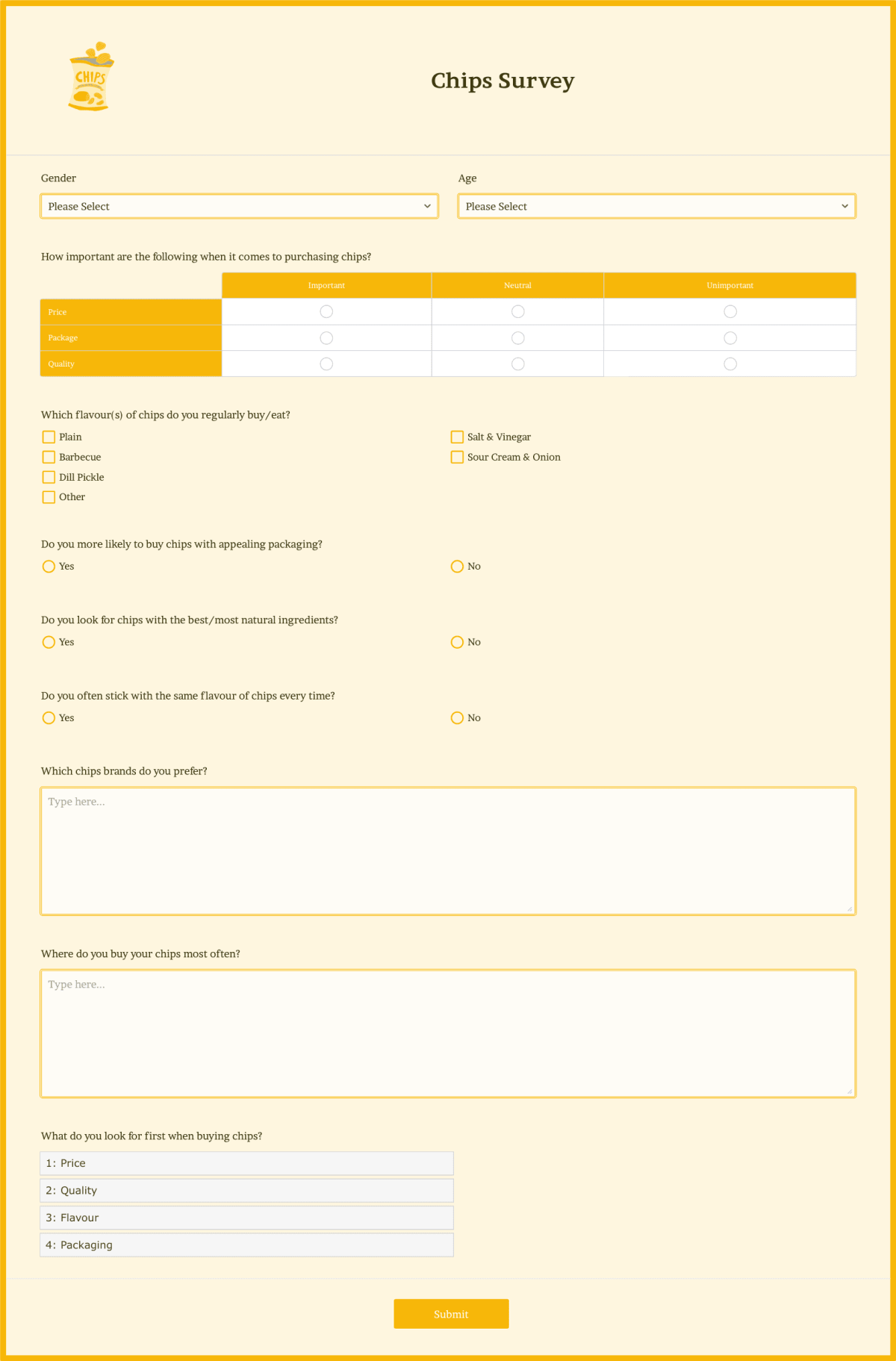 Chips Survey Form Template | Jotform