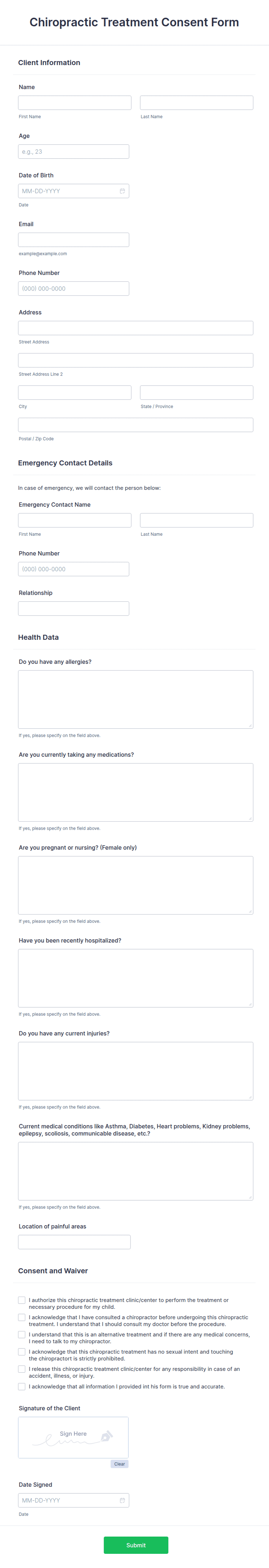 Chiropractic Treatment Consent Form Template | Jotform