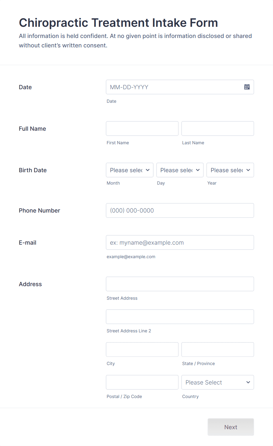 Chiropractic Treatment Intake Form Template | Jotform