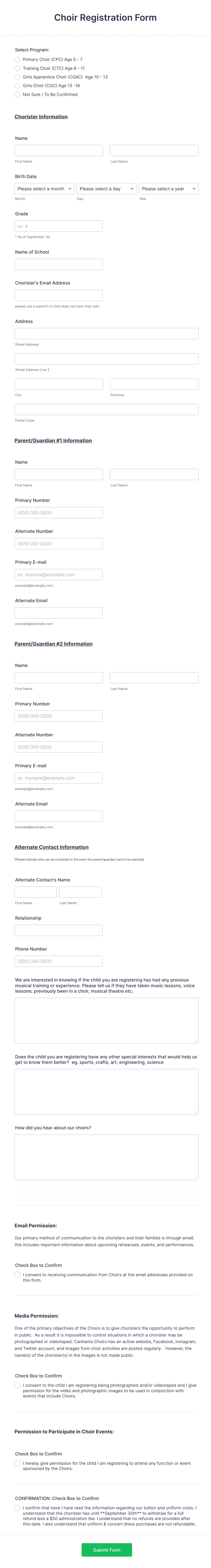 Choir Registration Form Template | Jotform