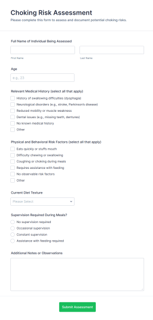 Choking Risk Assessment Form Template | Jotform