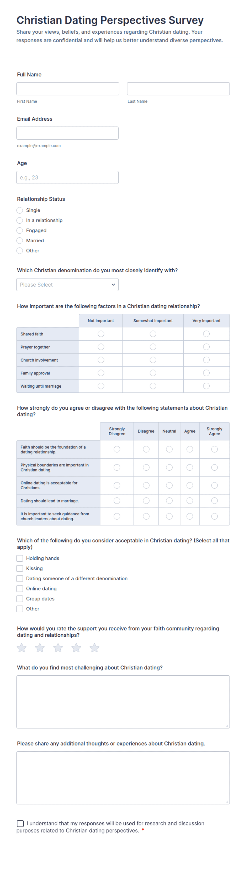 Christian Dating Perspectives Survey Form Template | Jotform