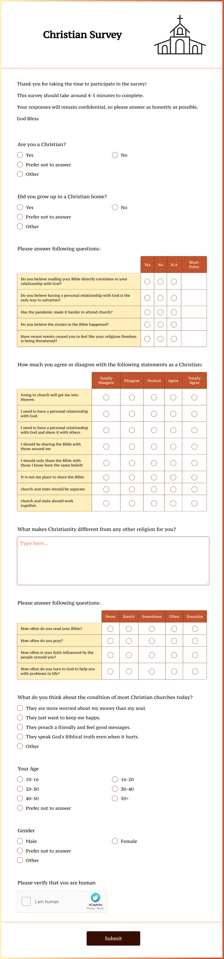 Christian Survey Form Template | Jotform