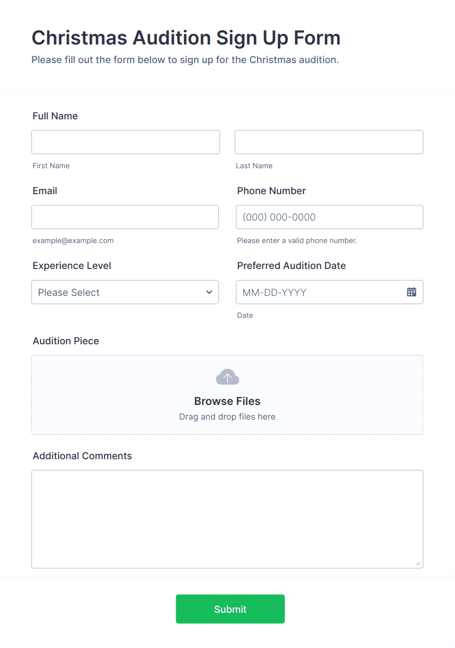 Christmas Audition Sign Up Form Template | Jotform