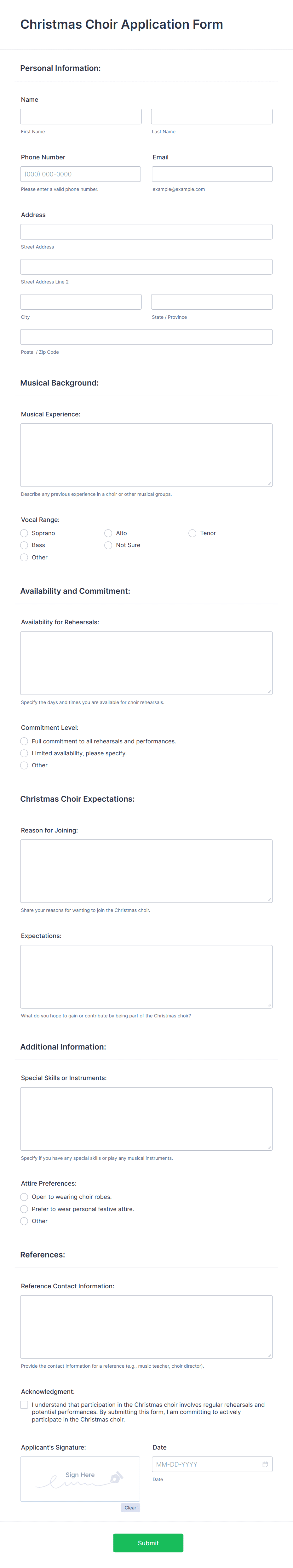 Christmas Choir Application Form Template | Jotform