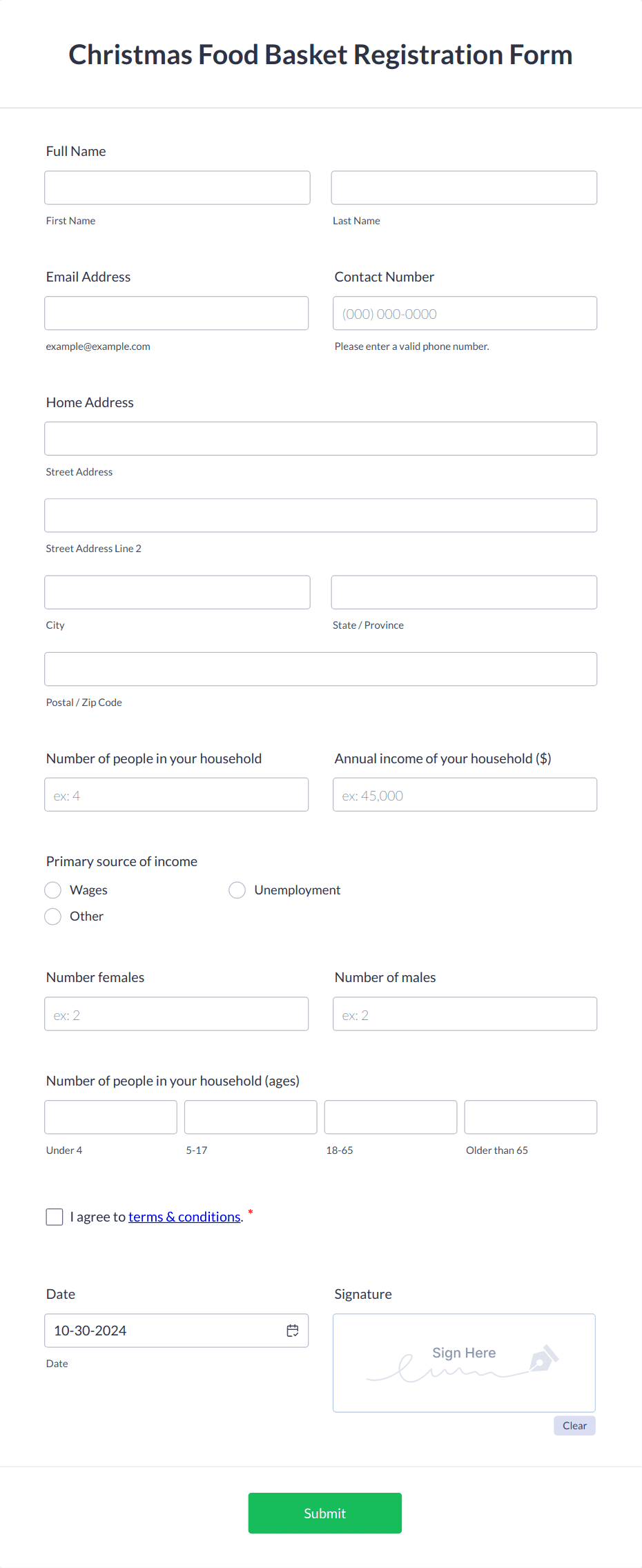 Christmas Food Basket Registration Form Template | Jotform