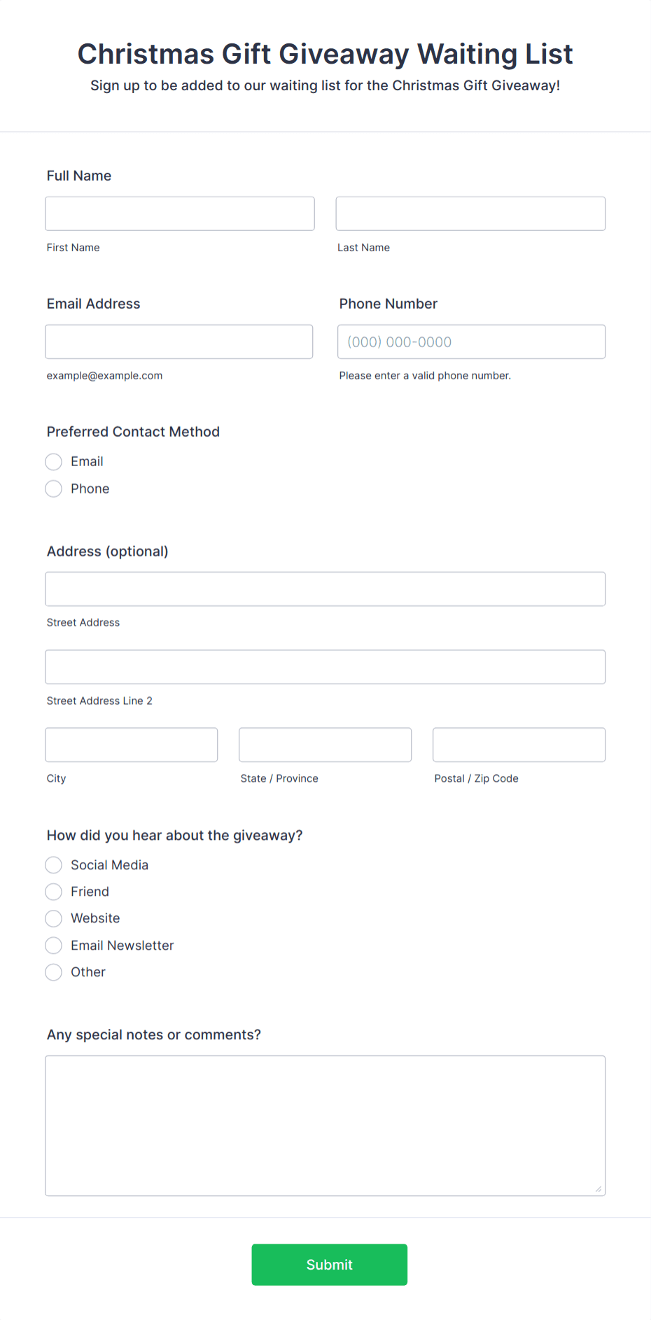Christmas Gift Giveaway Waiting List Form Template | Jotform