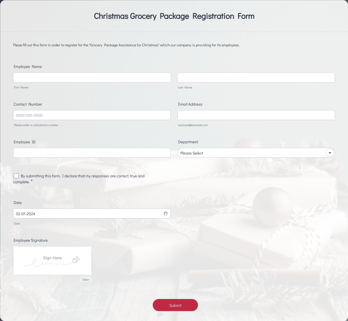 Christmas Grocery Package Registration Form Template | Jotform