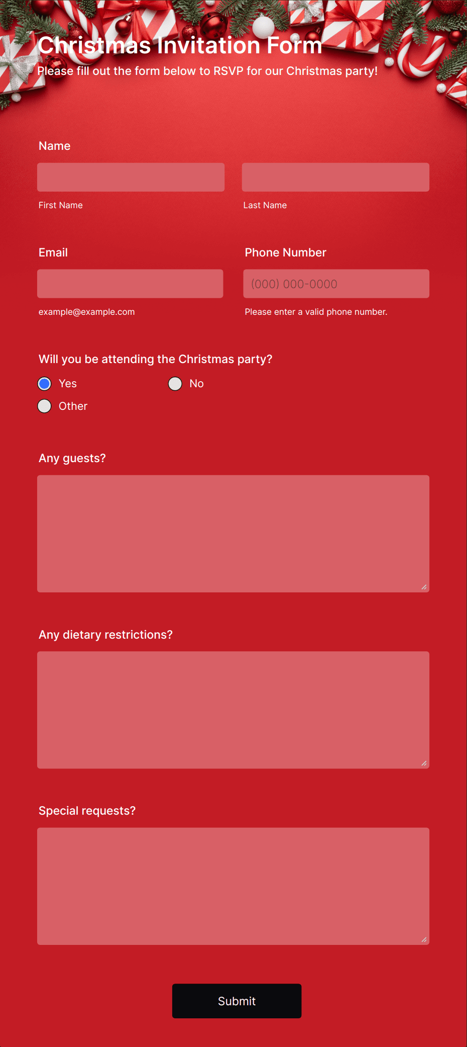 Christmas Invitation Form Template | Jotform