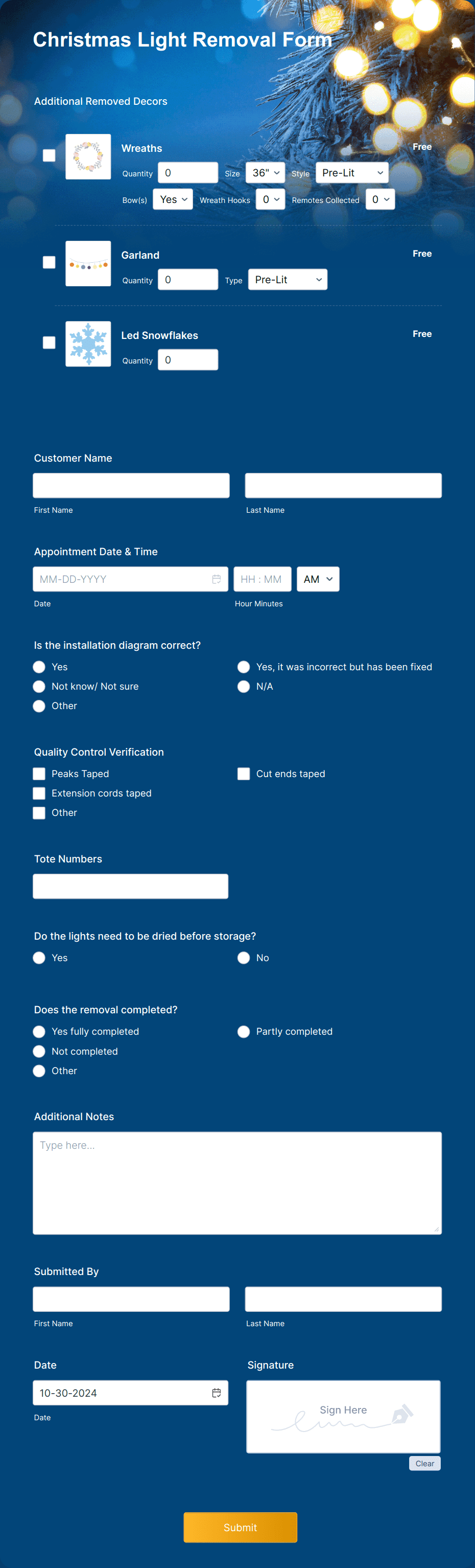 Christmas Light Removal Form Template | Jotform