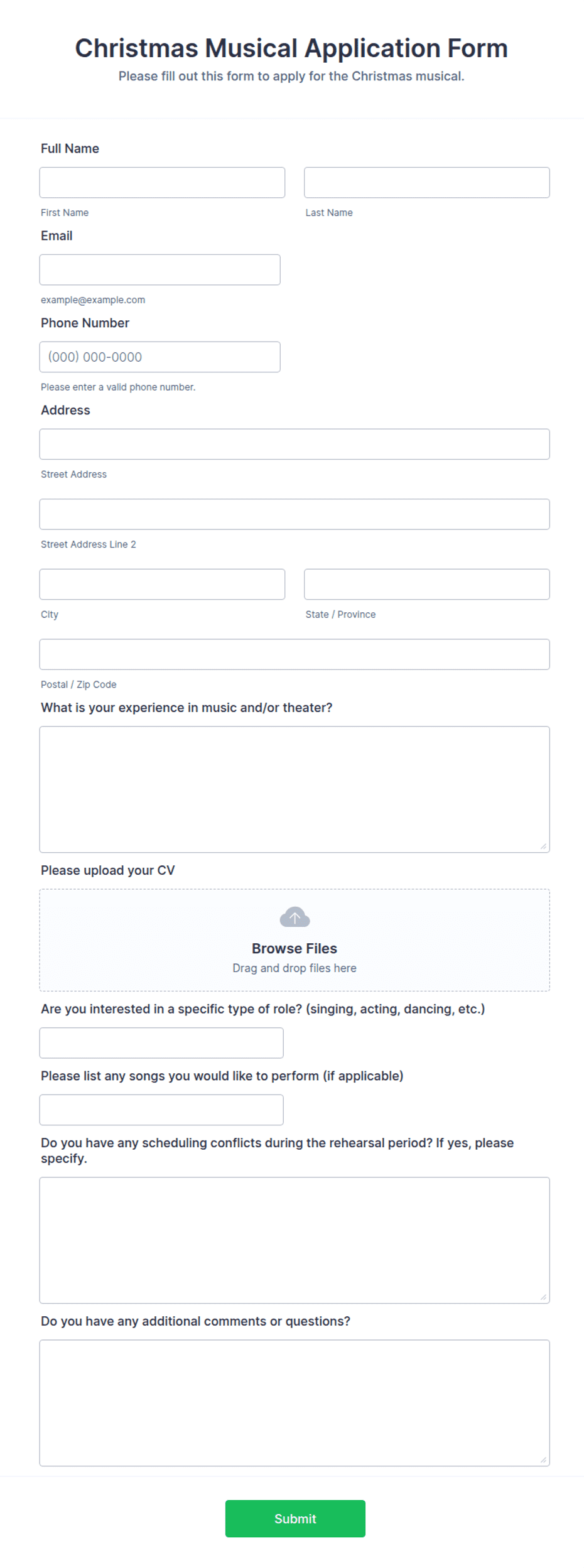 Christmas Musical Application Form Template | Jotform