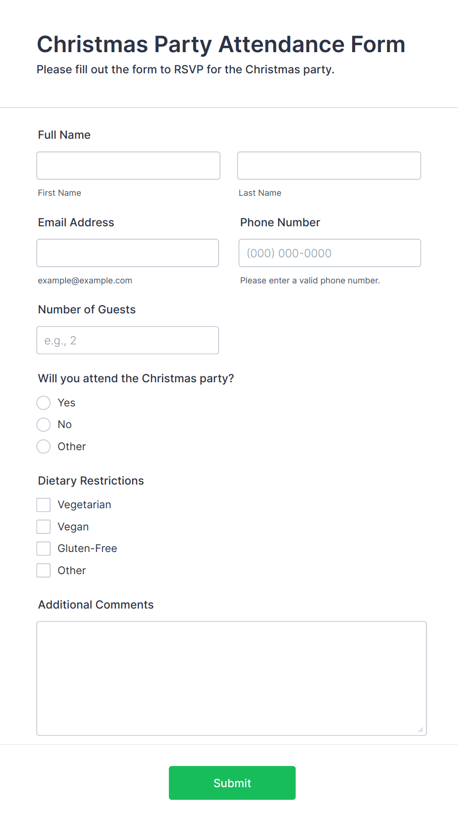 Christmas Party Attendance Form Template | Jotform