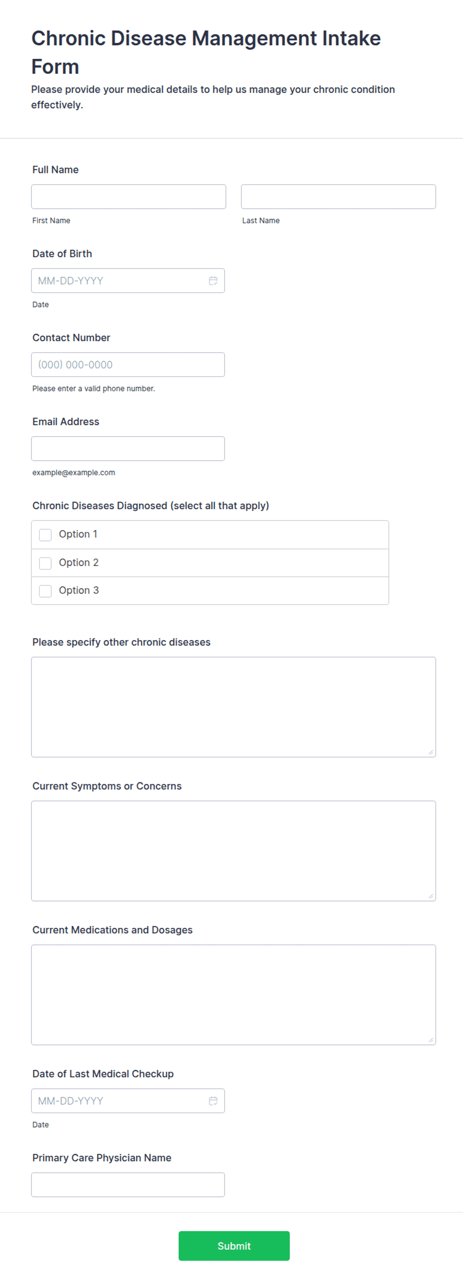 Chronic Disease Management Intake Form Template | Jotform
