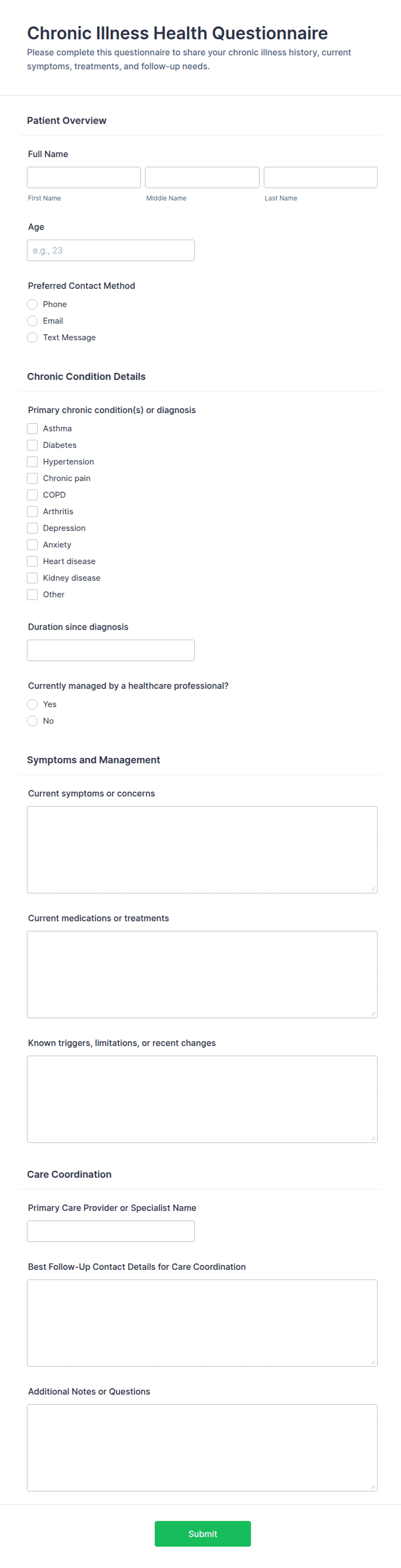 Chronic Illness Health Questionnaire Form Template | Jotform
