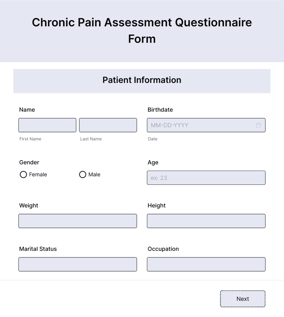 Chronic Pain Assessment Questionnaire Form Template | Jotform