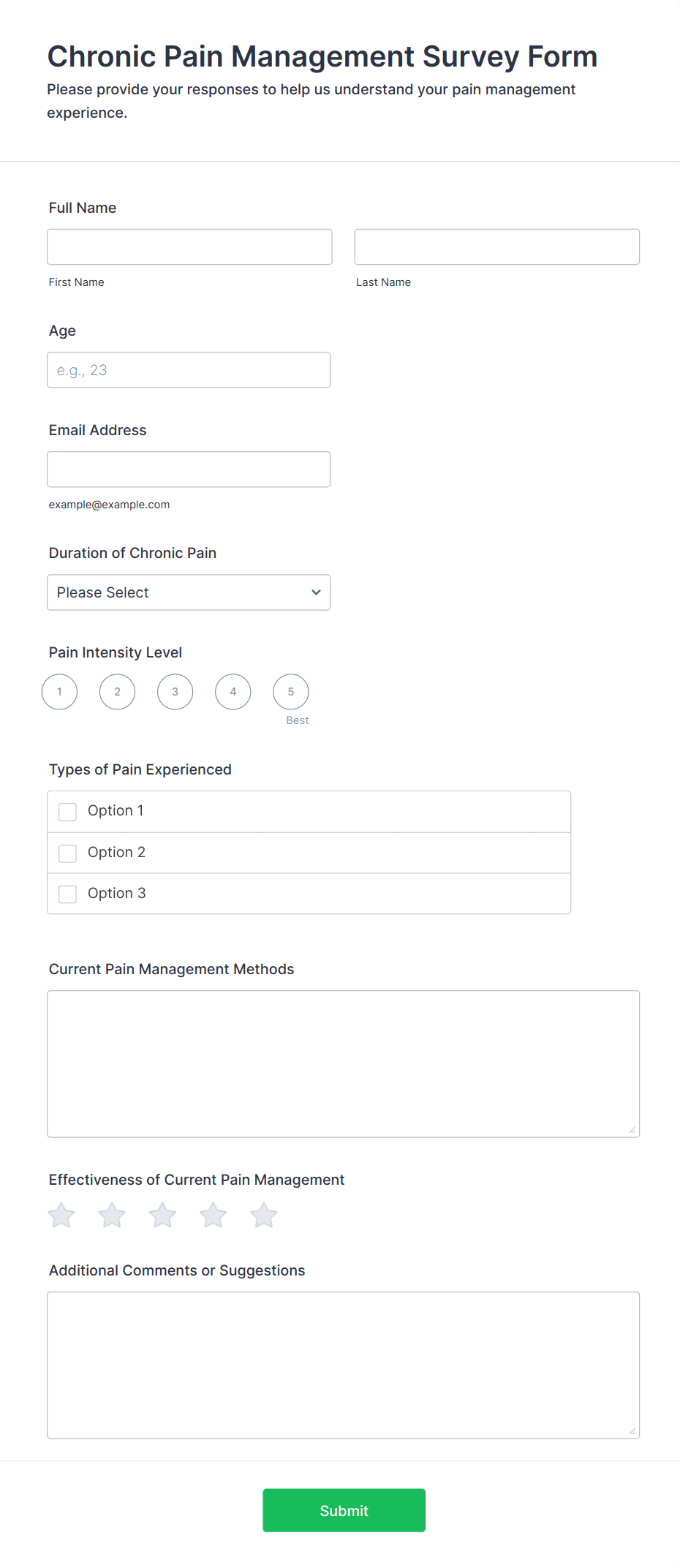 Chronic Pain Management Survey Form Template | Jotform