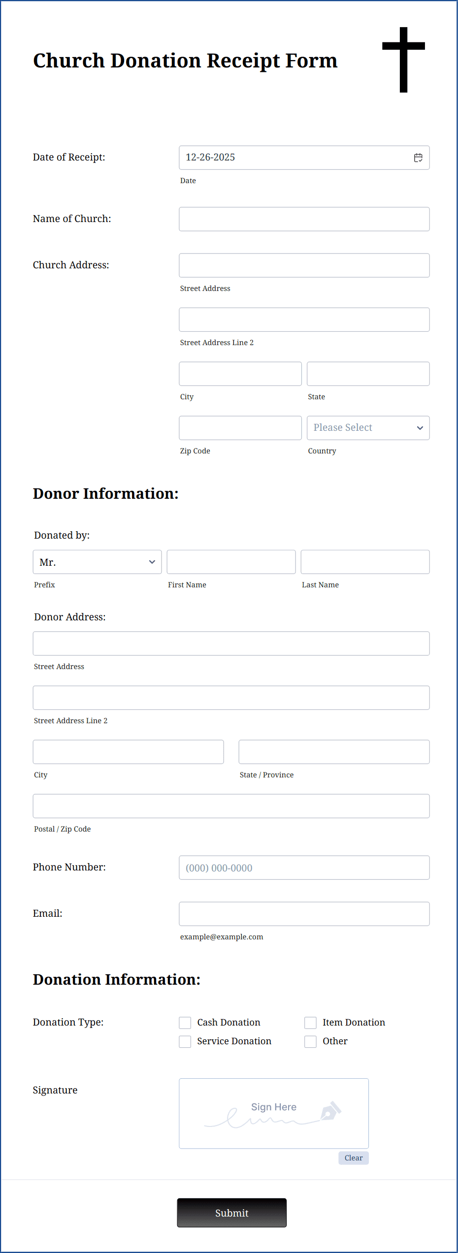 Church Donation Receipt Form Template | Jotform