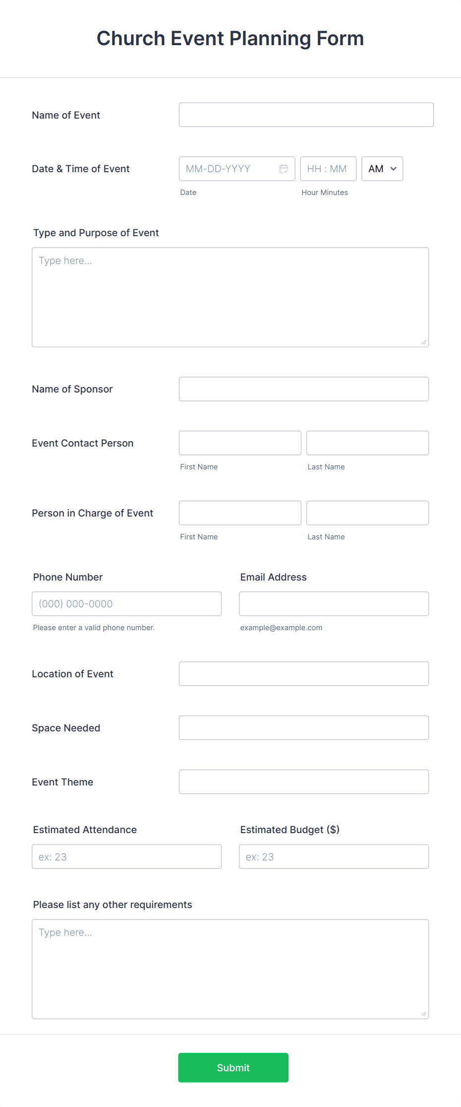 Church Event Planning Form Template | Jotform