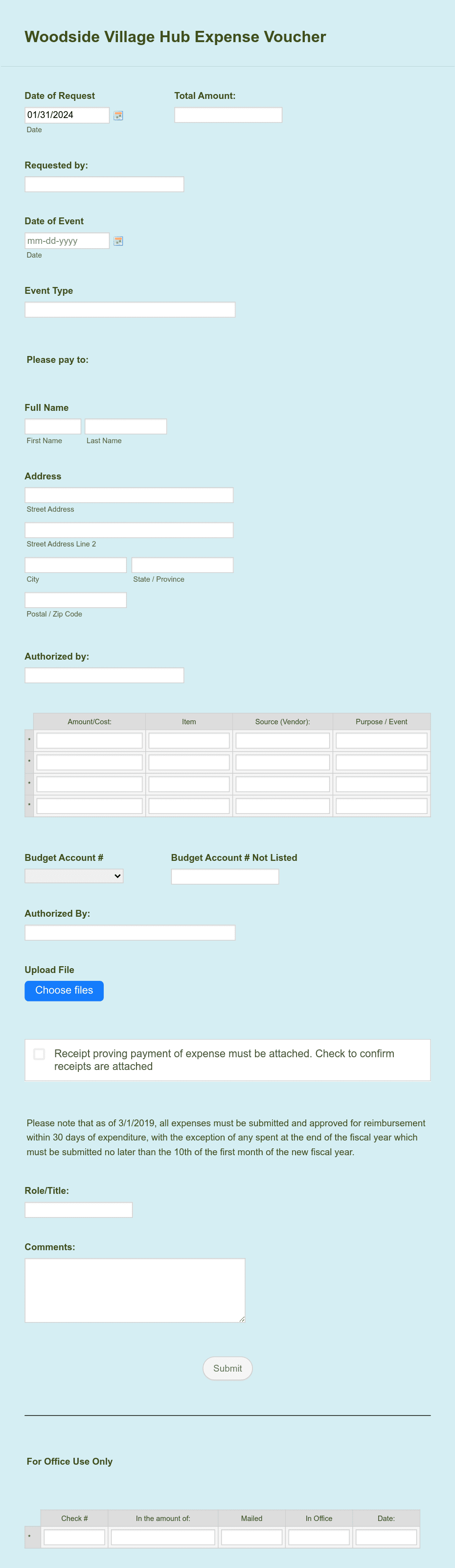 Church Expense Voucher Form Template | Jotform