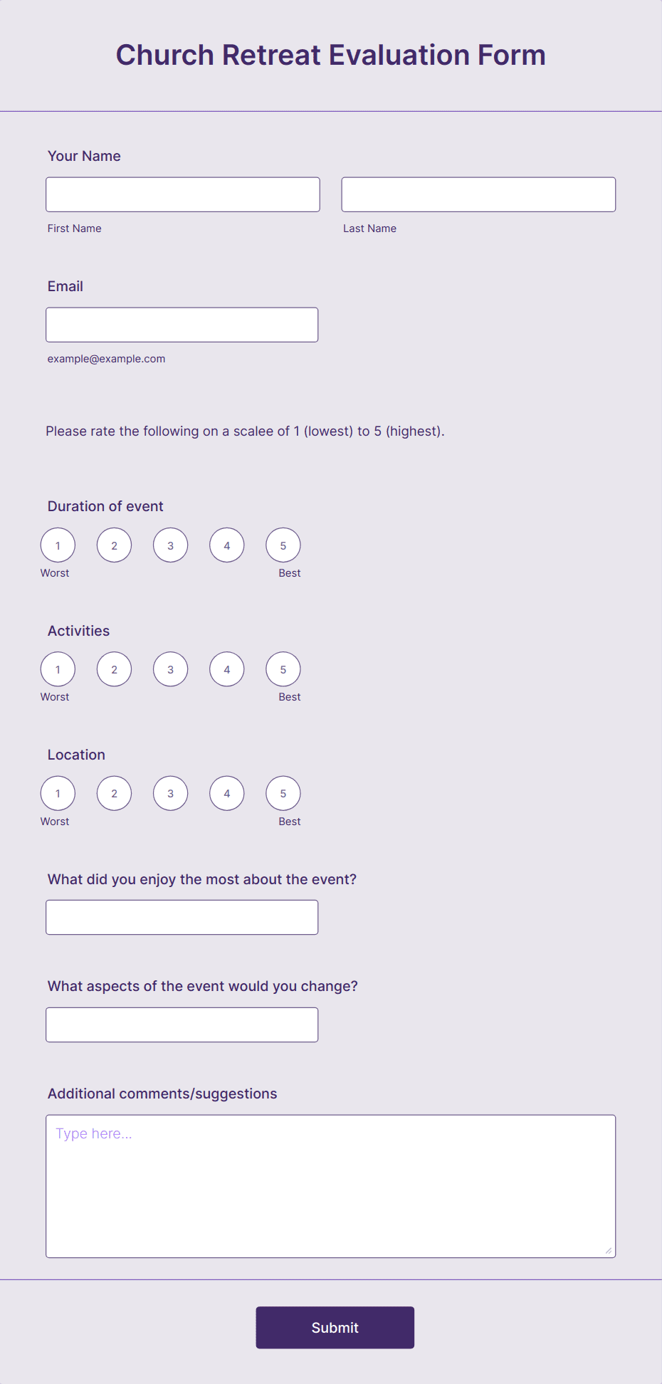 Church Retreat Evaluation Form Template | Jotform