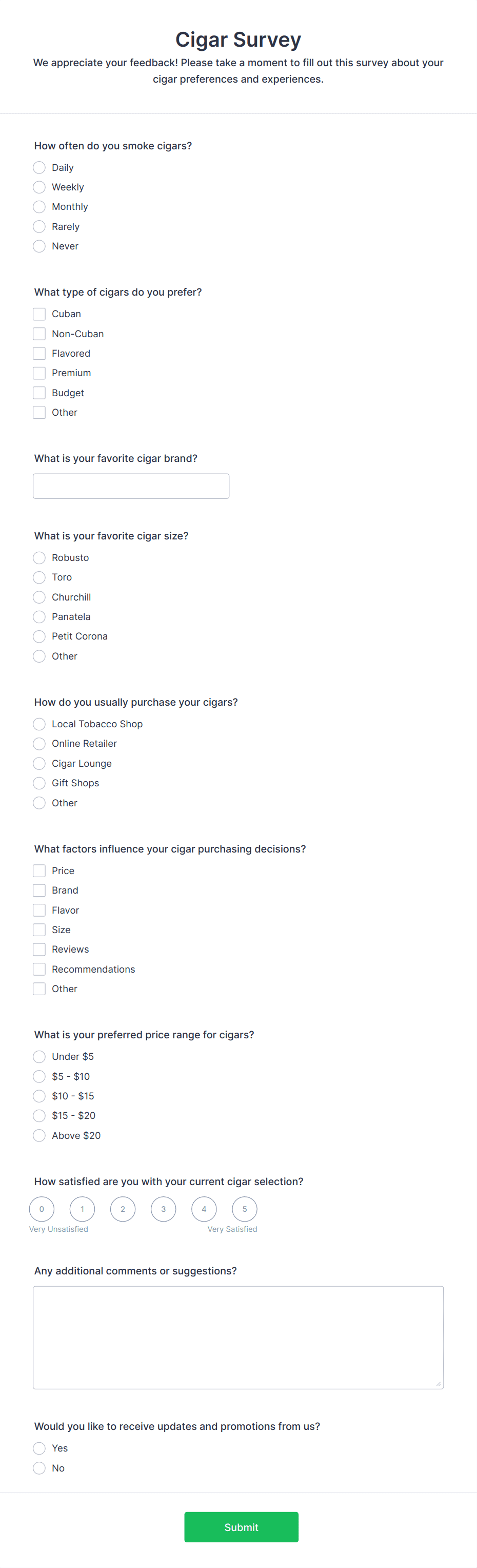 Cigar Survey Form Template | Jotform