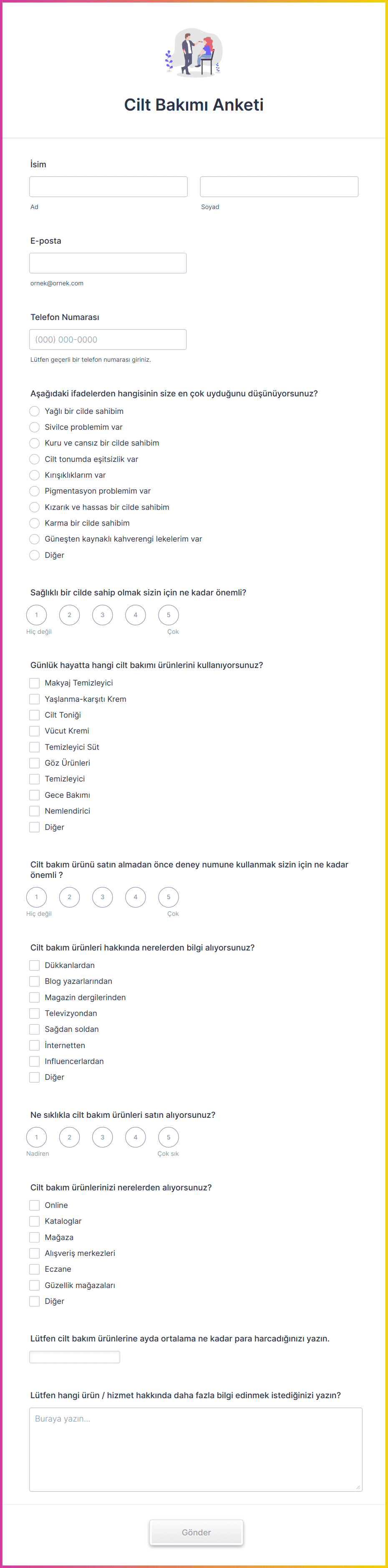 Cilt Bakımı Anketi Formu Örneği | Jotform