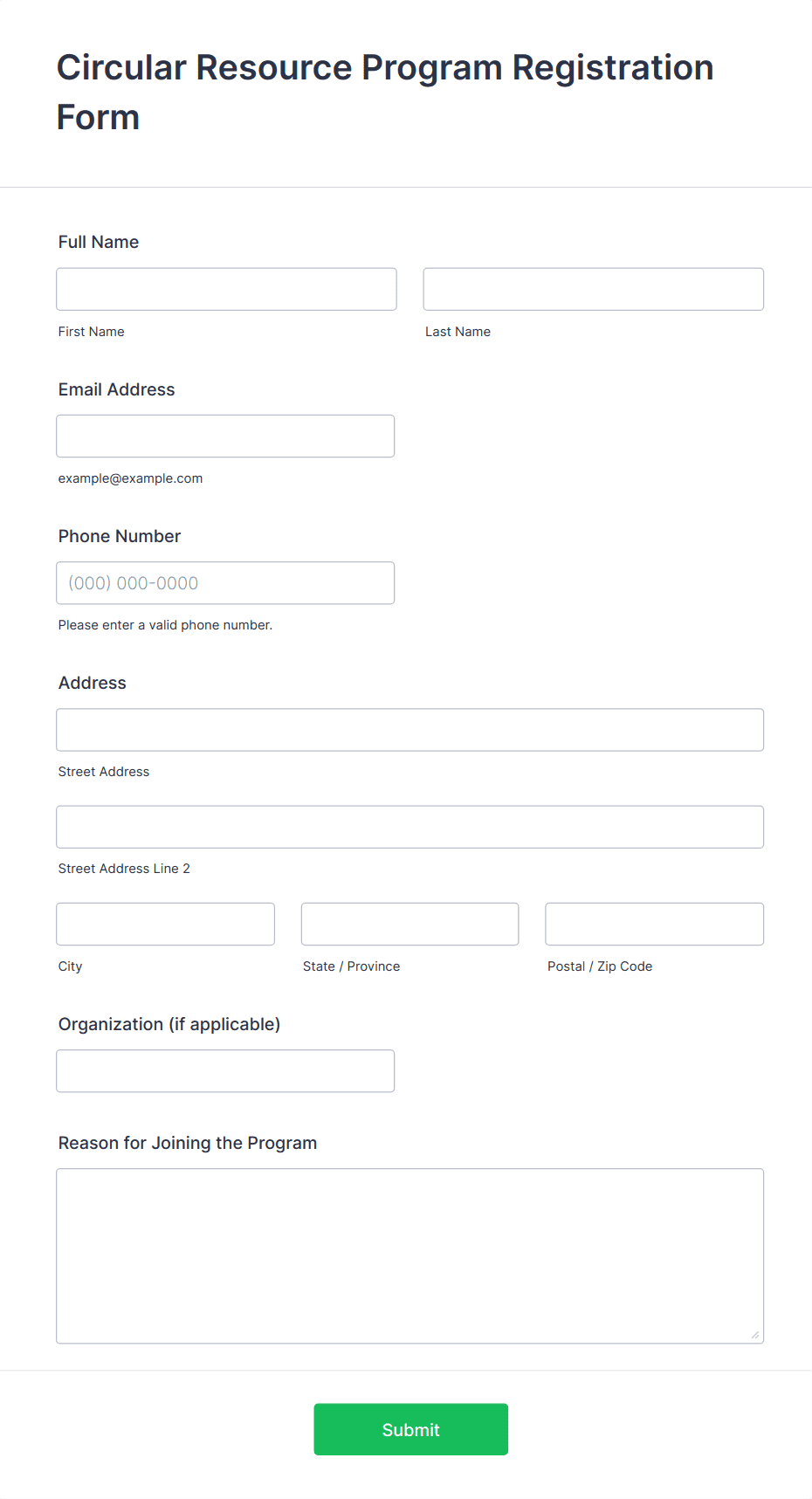 Circular Resource Program Registration Form Template | Jotform